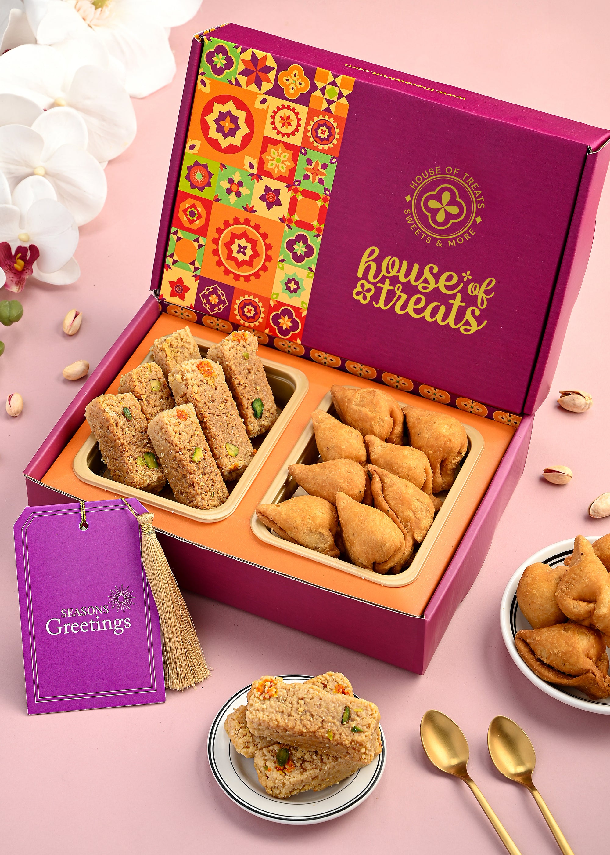 Sweets Gift Pack Contains: 200gm Milk Cake, 160gm Samosa and a Greeting ...