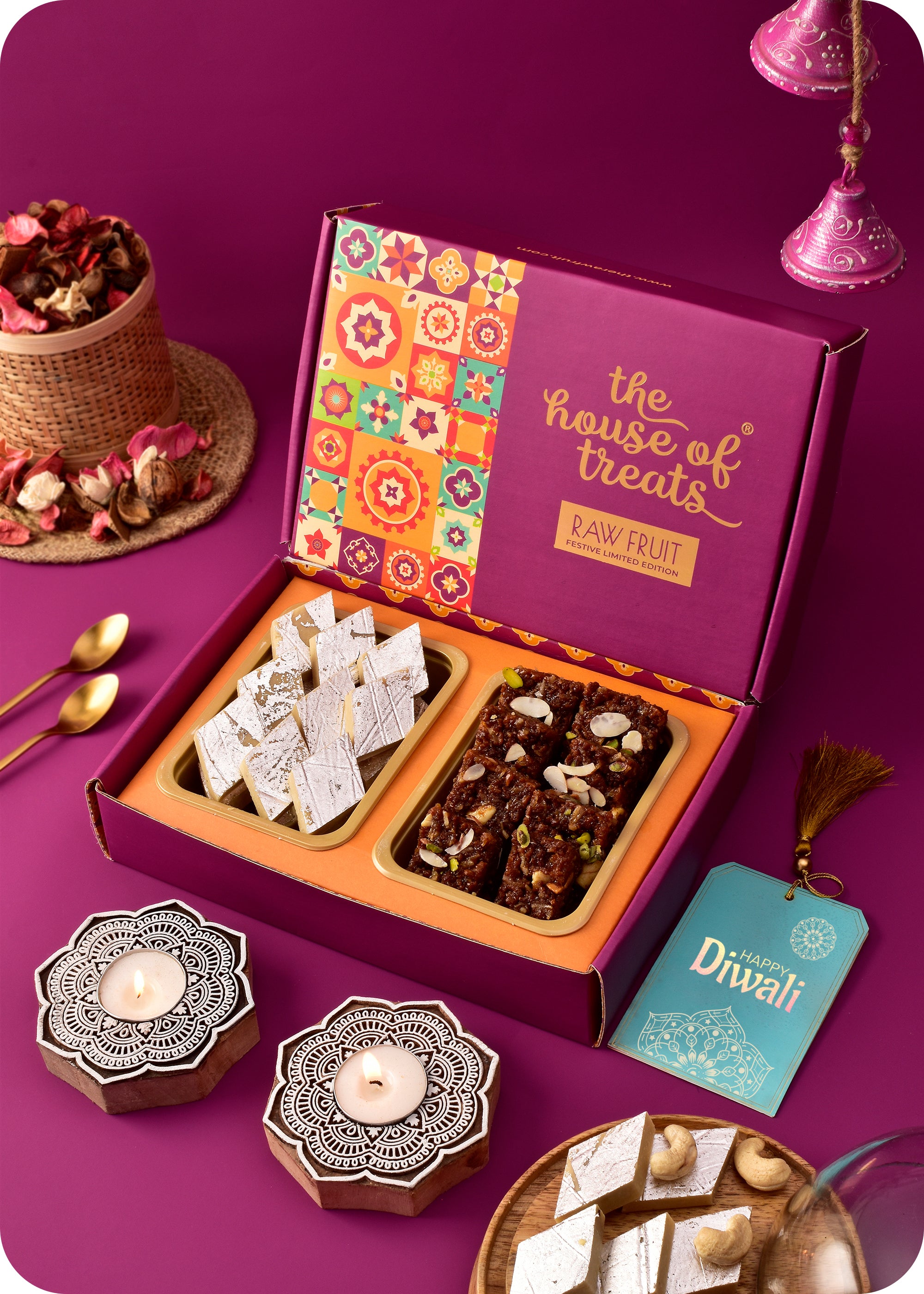 Diwali Sweets Gift Box contains: 200g each of Dodha Barfi & Kaju Katli ...